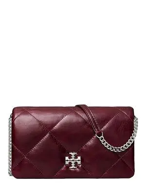 Tory Burch Kira Diamond Quilted Wallet On Chain - Dark Carmine