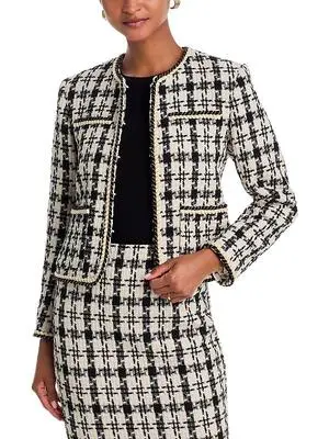 Aqua Houndstooth Tweed Jacket - Black/ivory