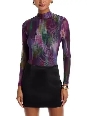 Aqua Turtleneck Mesh Top - Purple Multi