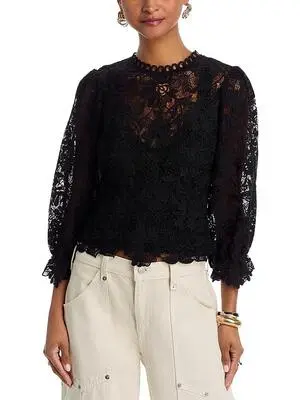 Aqua Puff Sleeve Lace Top - Black