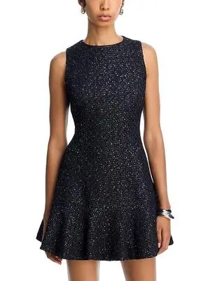 Aqua Bubble Tweed Sleeveless Mini Dress - Black/navy
