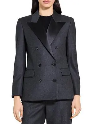 Theory Double Breasted Tuxedo Combo Jacket - New Charcoal Melange