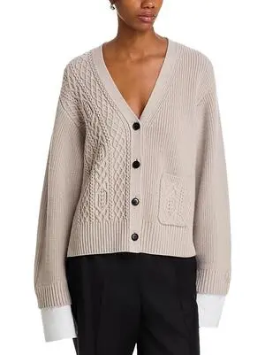 3.1 Phillip Lim Cable Knit V-neck Boyfriend Cardigan - Oyster