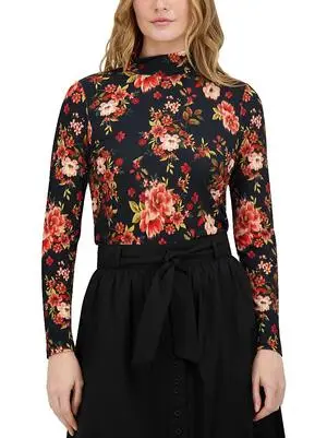 POINT Printed Mock Neck Top - Blurred Floral