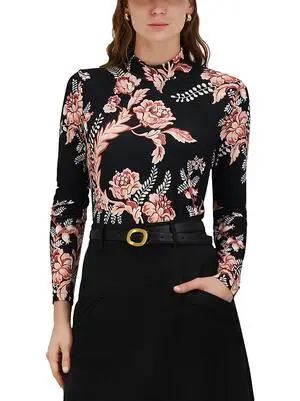 POINT Printed Mock Neck Top - Wallfloral