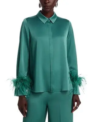 UNGARO Luna Satin Back Crepe Blouse - Pine