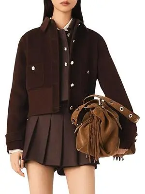Maje Short Reversible Coat - Dark Brown