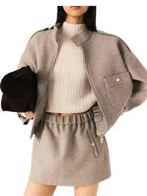 Maje Mixed Wool Jacket - Beige