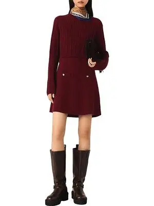 Maje Knit Dress With Removable Sweater - Burgundy