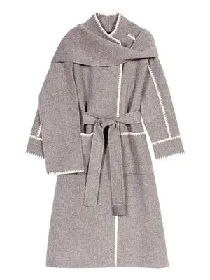Maje Long Double Faced Coat - White Grey