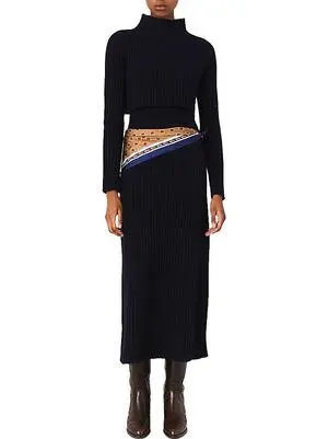 Maje Knit Dress With Removable Sweater - Navy
