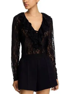 Steve Madden Elvie Ruffle Front Lace Top - Black