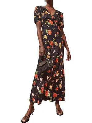 RO & ZO Floral Print Tie Back Midi Dress - Red