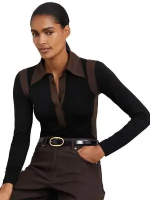 REISS Denise Color-Block Shirt Black/chocolate Brown