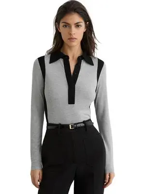 REISS Denise Color-Block Shirt Grey Marl/black