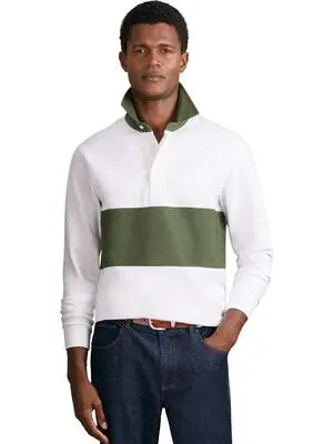 REISS Mason Cotton Colour-block Rugby Shirt - White/green