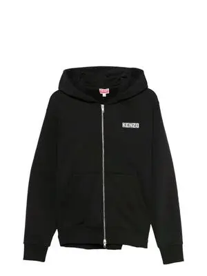 Kenzo Logo-embroidered Zip-up Hoodie - Black