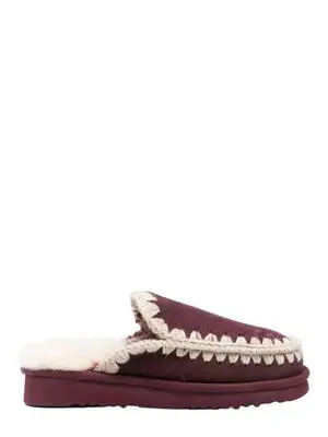 Mou Crochet-detail Sheepskin Mules - Red