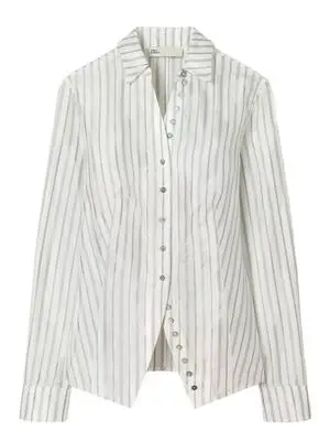 Tory Burch Striped Cinched Button-down Top - White