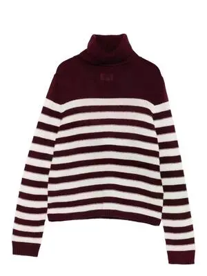 ALLUDE Striped Turtleneck Sweater - Red