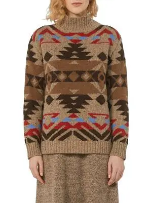 Max Mara Eritrea Jacquard Mock Neck Sweater - Avio