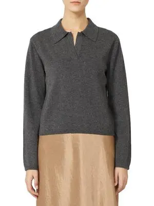 MM BY MAX MARA Virgin Wool & Cashmere Polo Sweater - Dark Grey