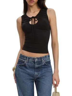 REFORMATION Bella Keyhole Neck Knit Top - Black