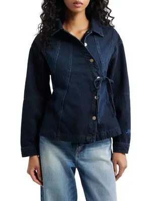 DAMSON MADDER Finella Asymmetric Denim Shirt Jacket - Blue