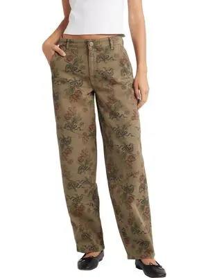 DAMSON MADDER Drew Floral Print Utility Jeans - Khaki