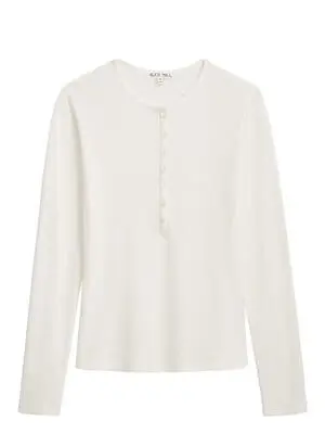ALEX MILL Laine Cotton Blend Rib Henley - White