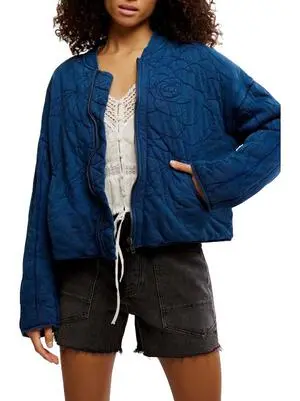 Free People Rose Front Zip Jacket Indigo