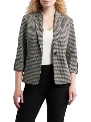 Anne Klein Houndstooth Jacquard Knit Jacket - Anne Black Multi