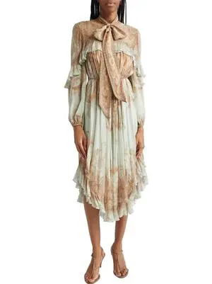 Zimmermann Memento Flutter Paisley Long Sleeve Midi Dress - Mint Paisley