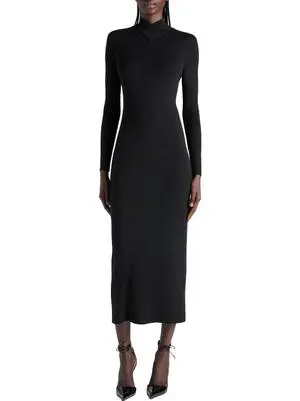 TOM FORD Long Sleeve Merino Wool Midi Sweater Dress - Lb999 Black