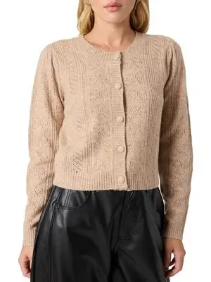 ALL IN FAVOR Bow Pointelle Stitch Cardigan Taupe