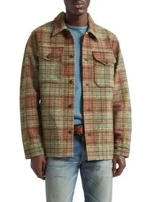 Double Rl Plaid Felted Wool Blend Button-up Shirt Jacket - Green/multi