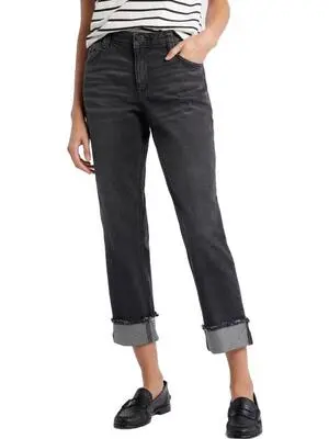 Wit & Wisdom High Waist Fray Hem Jeans Washed Black Artisanal