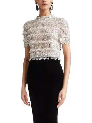 Carolina Herrera Crystal Embellished Crop Top - Ivory Multi