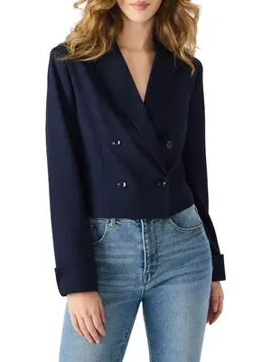 Steve Madden Rowane Double-Breasted Crop Blazer Midnight