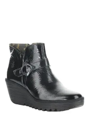 Fly London Yort Wedge Bootie - Black Shine