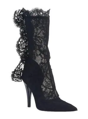 Alexander McQueen Pointed Toe Lace Boots - Black