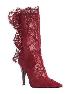 Alexander McQueen Pointed Toe Lace Boots Crimson