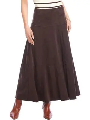 Karen Kane Faux Suede A-line Maxi Skirt - Brown