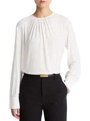 Vince Gathered Jewel Neck Top - Off White