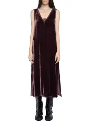 Zadig&Voltaire Renozo Lace & Velvet Sleeveless Dress - Burgundy