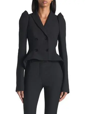 ALEXANDER MCQUEEN Pleated Puff Shoulder Wool Crop Jacket