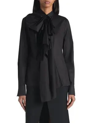 Alexander McQueen Ruffle Bow Cotton Shirt - Black