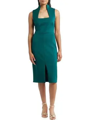 Vince Camuto Laser Cut Scuba Crepe Sheath Dress - Pine