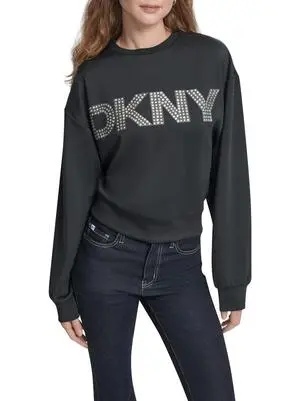 Dkny Embellished Logo Scuba Sweatshirt - Black