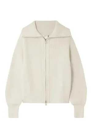 Varley Enrico Ribbed-knit Turtleneck Cardigan - Neutrals